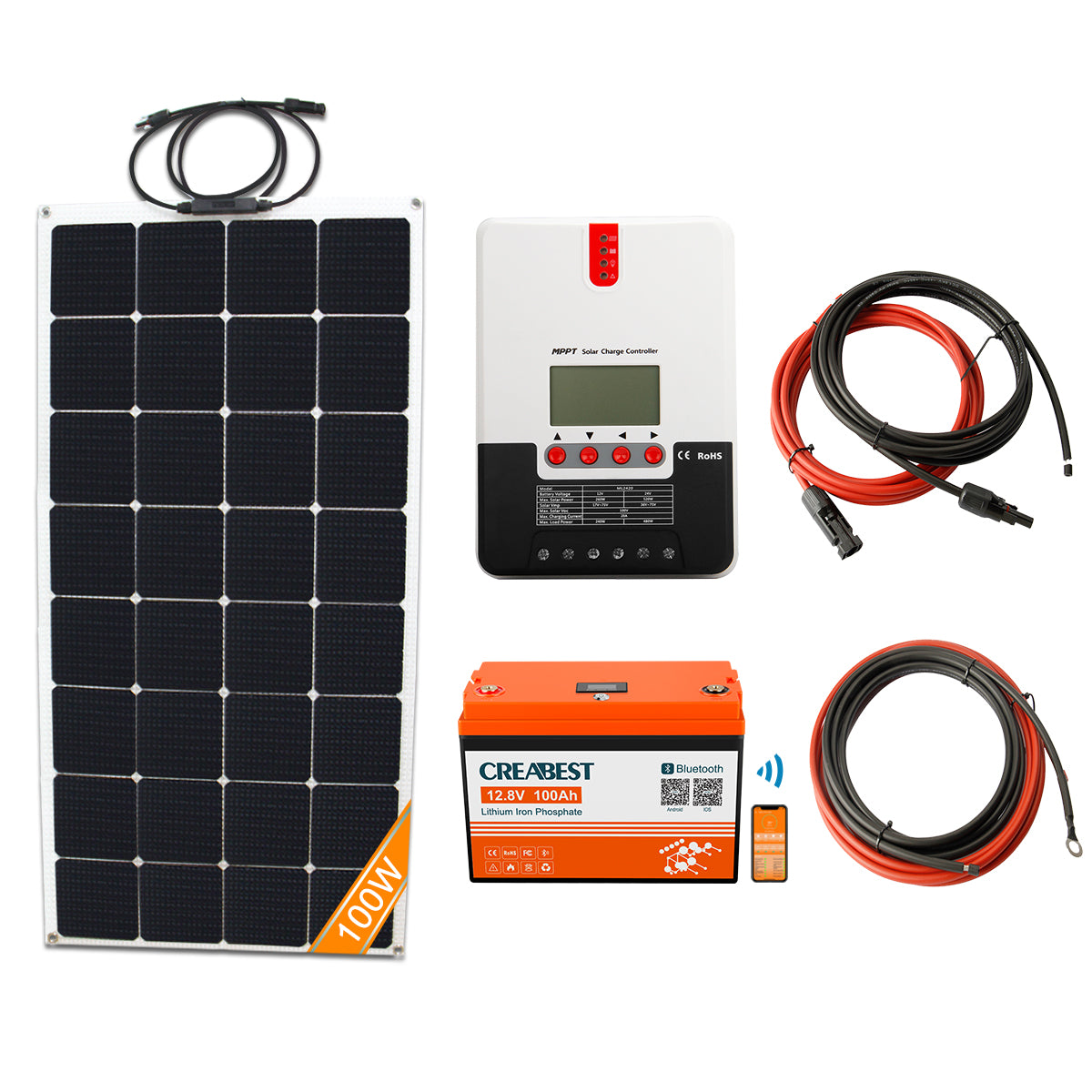 Kit Pannello Solare per Camper Barca 100w flessibile con MPPT Batteria ...